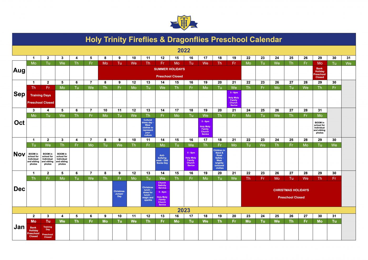 Holy Trinity Primary School | Preschool Dates